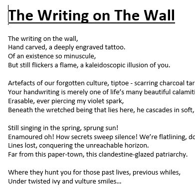 'The Writing on the Wall' by Gracie Fitzsimons, age 15, year 10 - The ...