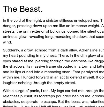 ‘The Beast’ by Maddie Edwards, Year 10, Thomas Clarkson Academy - The ...