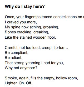 ‘Why do I stay here?’ by Rosie Kirk, age 15, Fallibroome Academy - The ...
